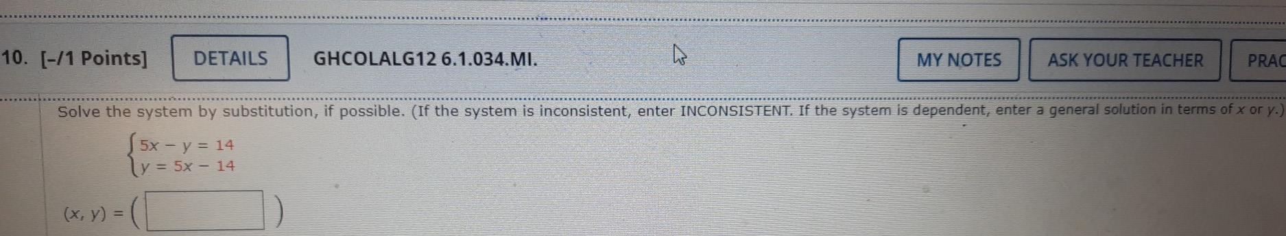 Solved 5. [0/1 Points] DETAILS PREVIOUS ANSWERS GHCOLALG12 | Chegg.com