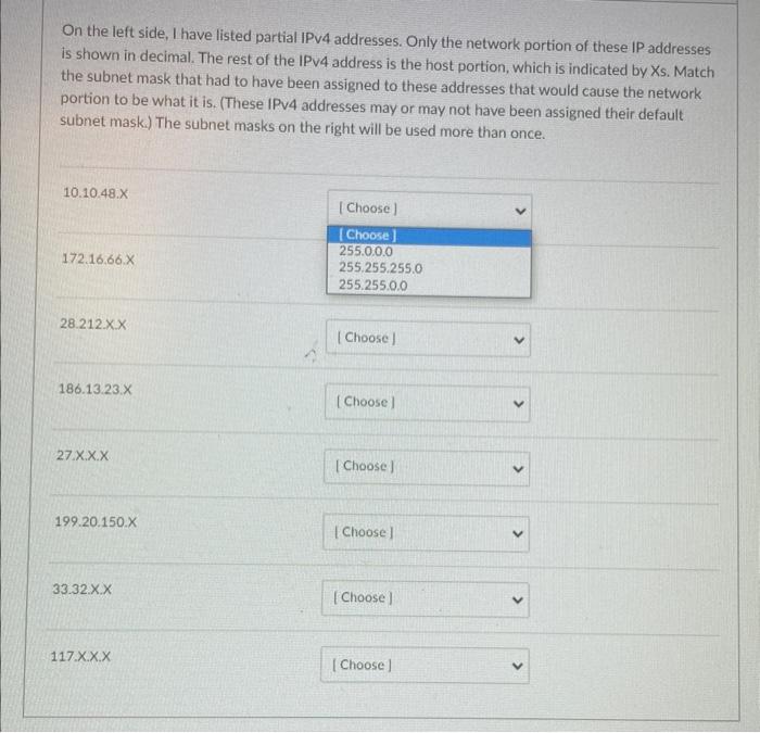 Solved On the left side, I have listed partial IPv4 | Chegg.com