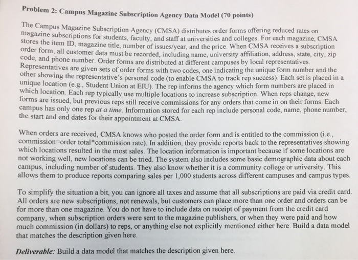 Problem 2: Campus Magazine Subscription Agency Data | Chegg.com
