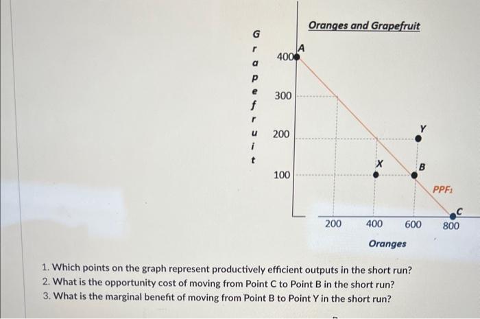 Solved 1. Which points on the graph represent productively | Chegg.com