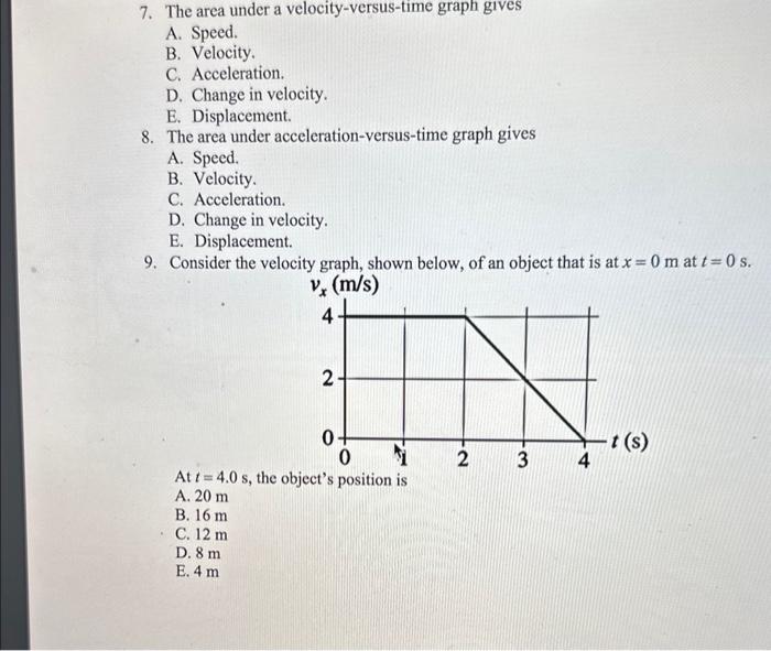 Solved 7. The area under a velocity-versus-time graph gives | Chegg.com