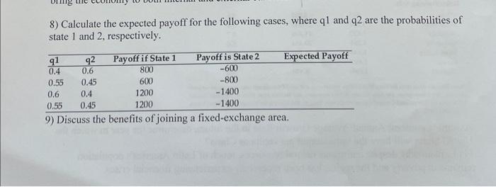 Solved 8) Calculate the expected payoff for the following | Chegg.com