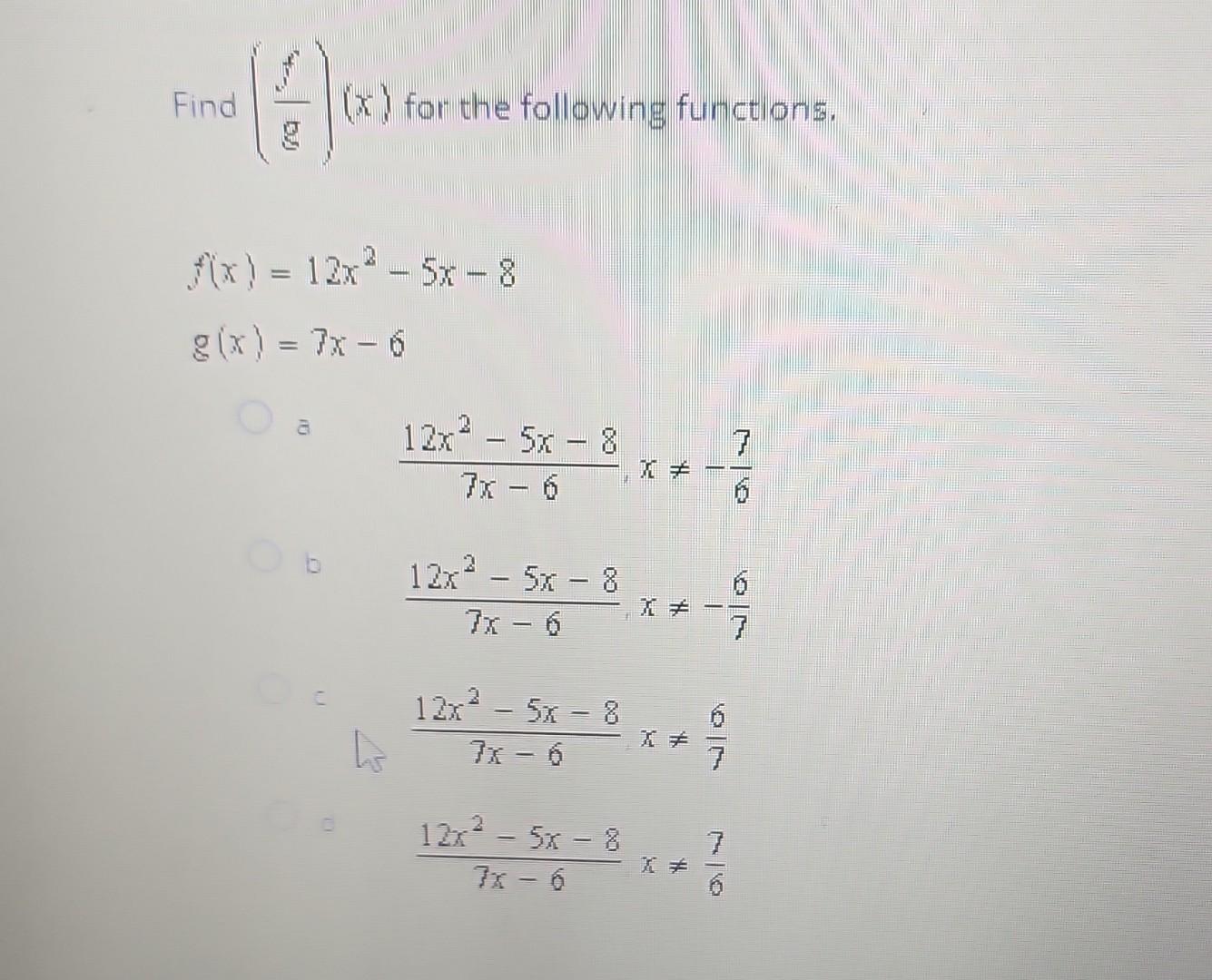 Solved Find (gf)(x) for the following functions. | Chegg.com