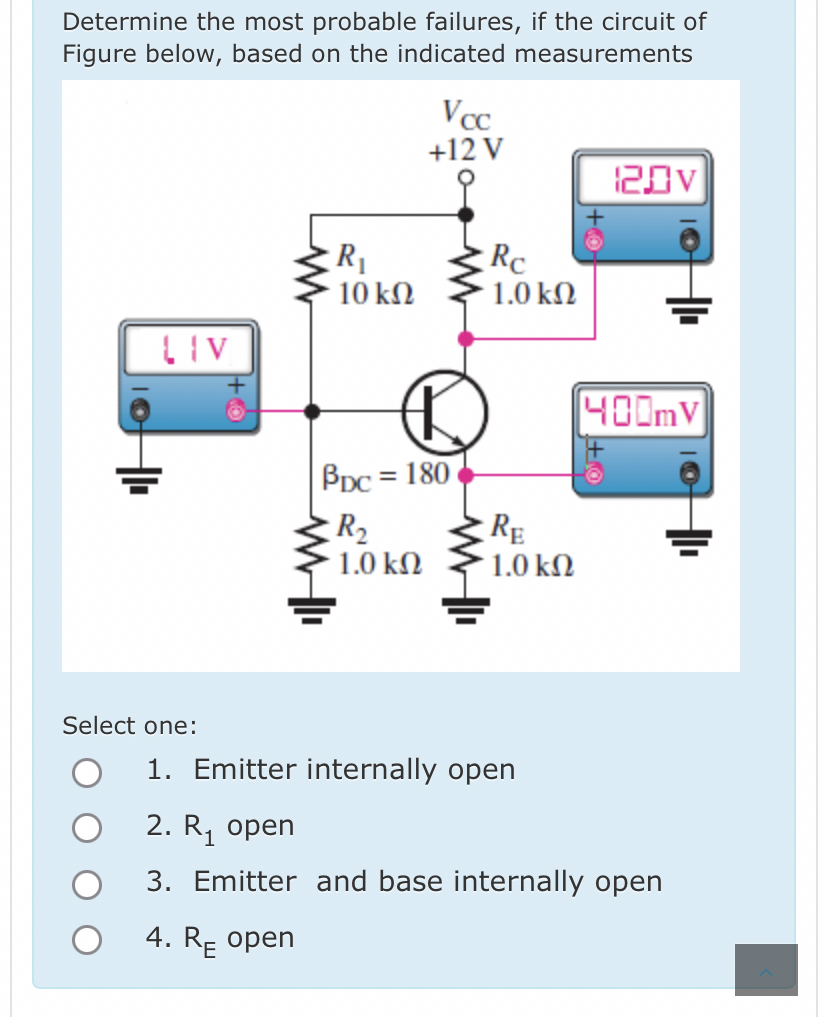 Solved Determine the most probable failures, if the circuit | Chegg.com