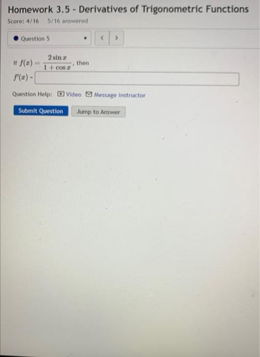 Solved Homework 3.5 - Derivatives of Trigonometric Functions | Chegg.com