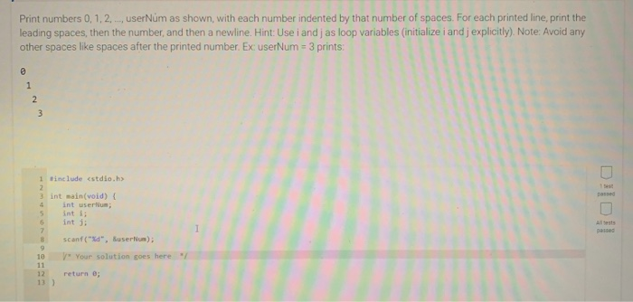 Solved Print numbers 0, 1, 2, userNum as shown, with each | Chegg.com