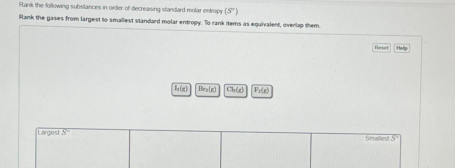 Solved Rank the following substances in order of decreasing | Chegg.com