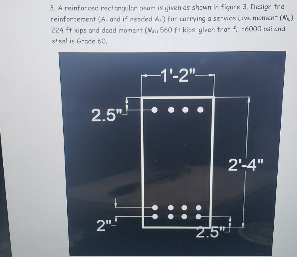 Solved 3. A reinforced rectangular beam is given as shown in | Chegg.com