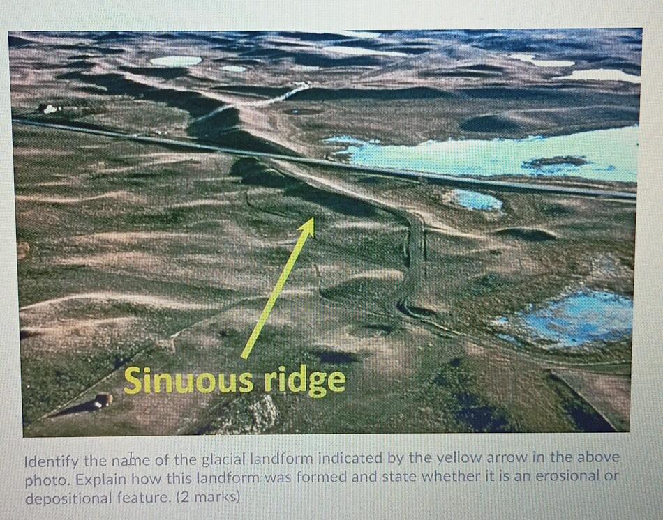 Solved Sinuous ridge Identify the name of the glacial | Chegg.com