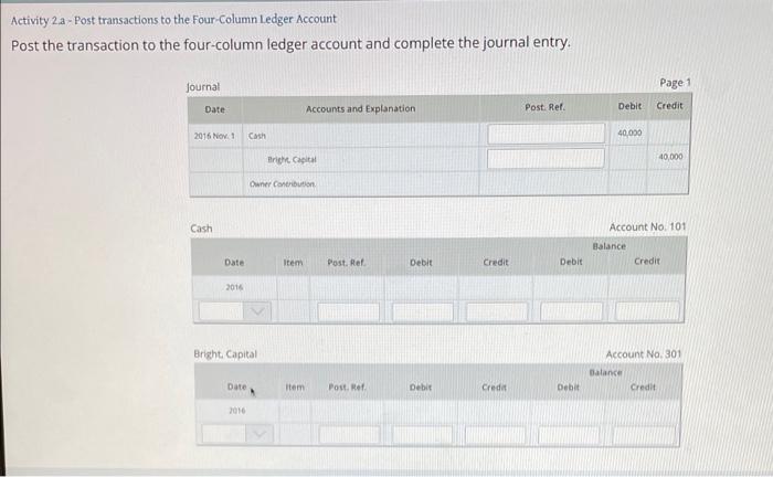 Solved Activity 2,a - Post transactions to the Four-Column | Chegg.com