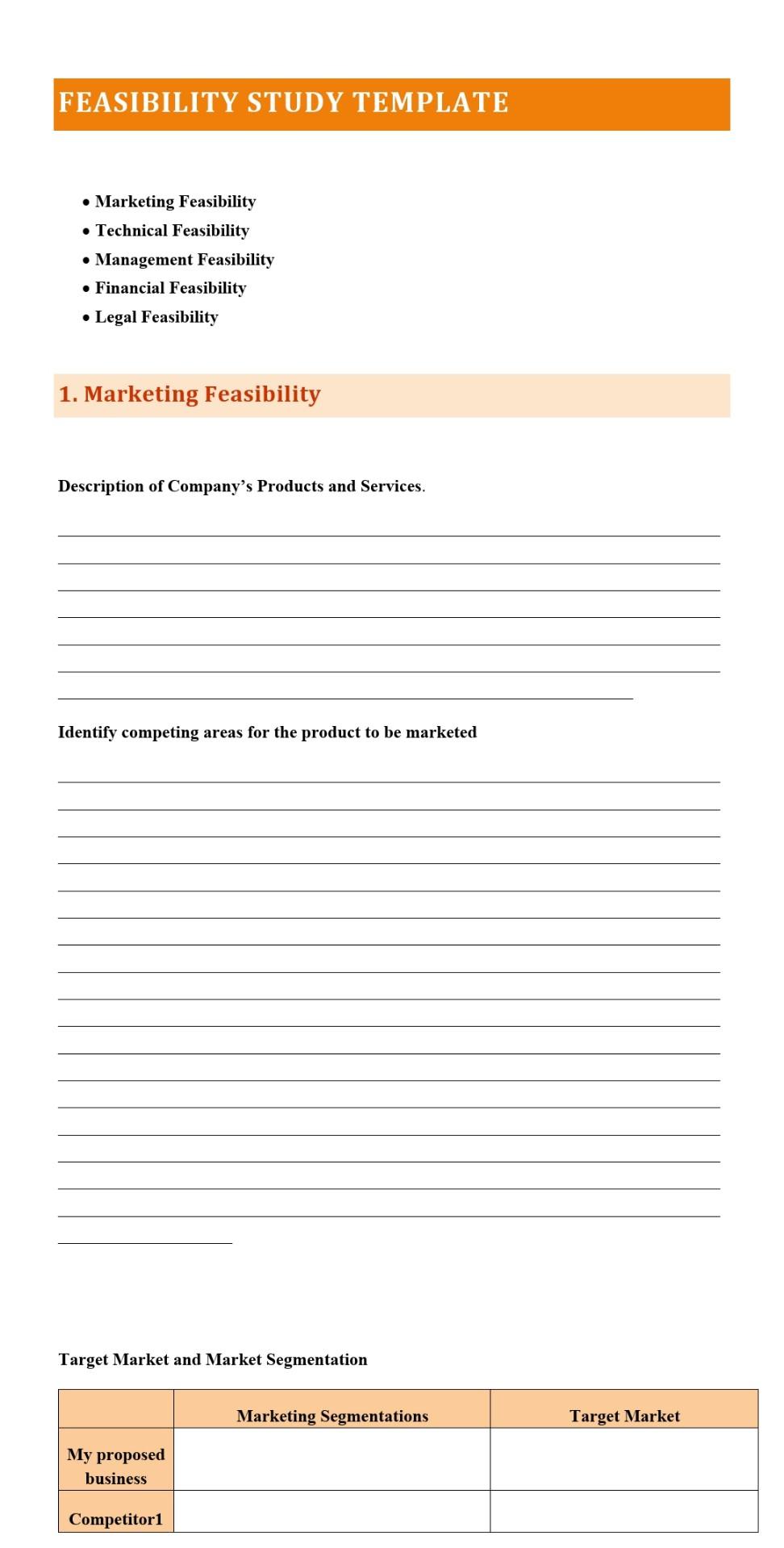 FEASIBILITY STUDY TEMPLATE - Marketing Feasibility - | Chegg.com
