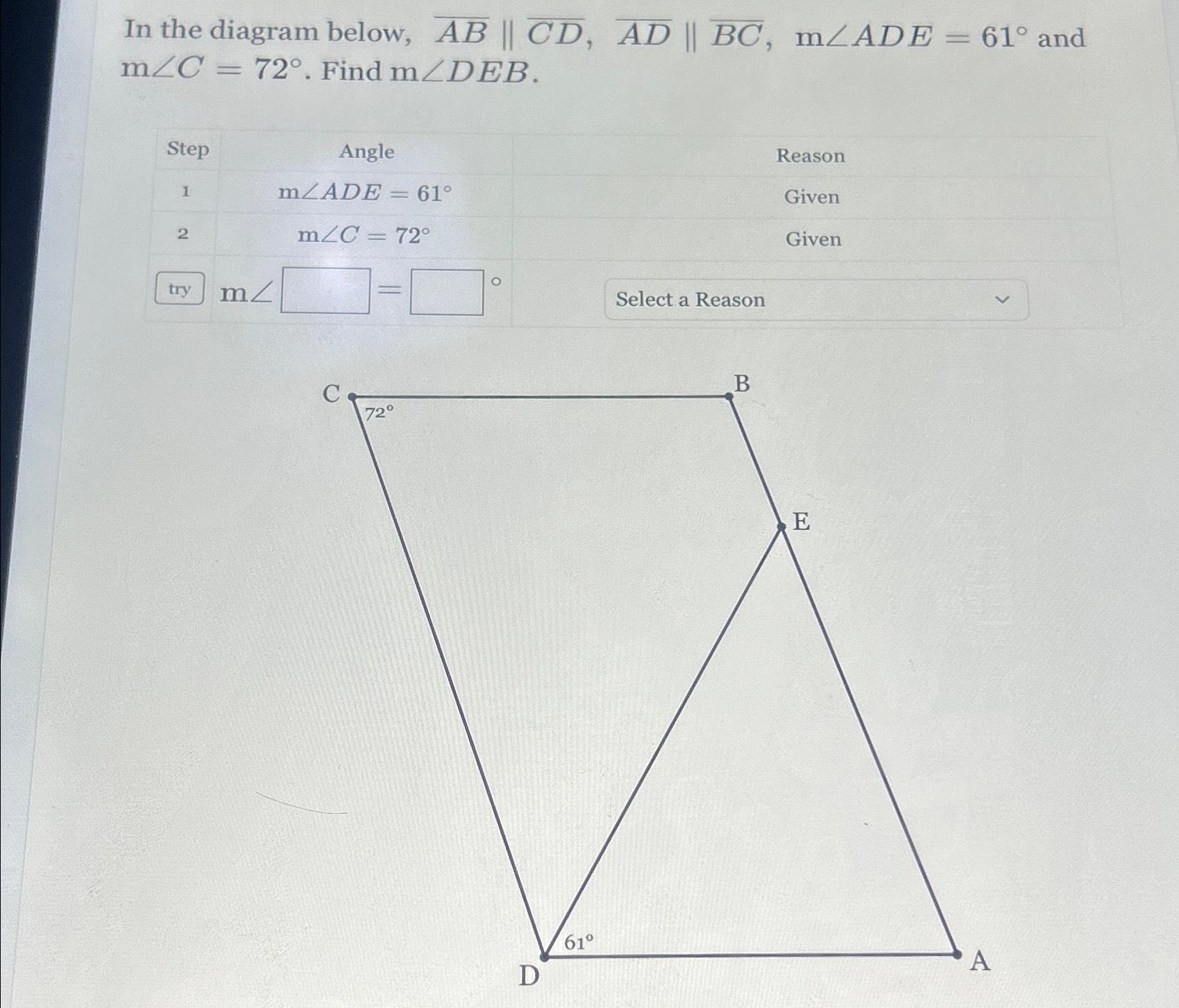 Solved In the diagram below, |)/(b|)/(b ﻿and m?C=72°. ﻿Find | Chegg.com