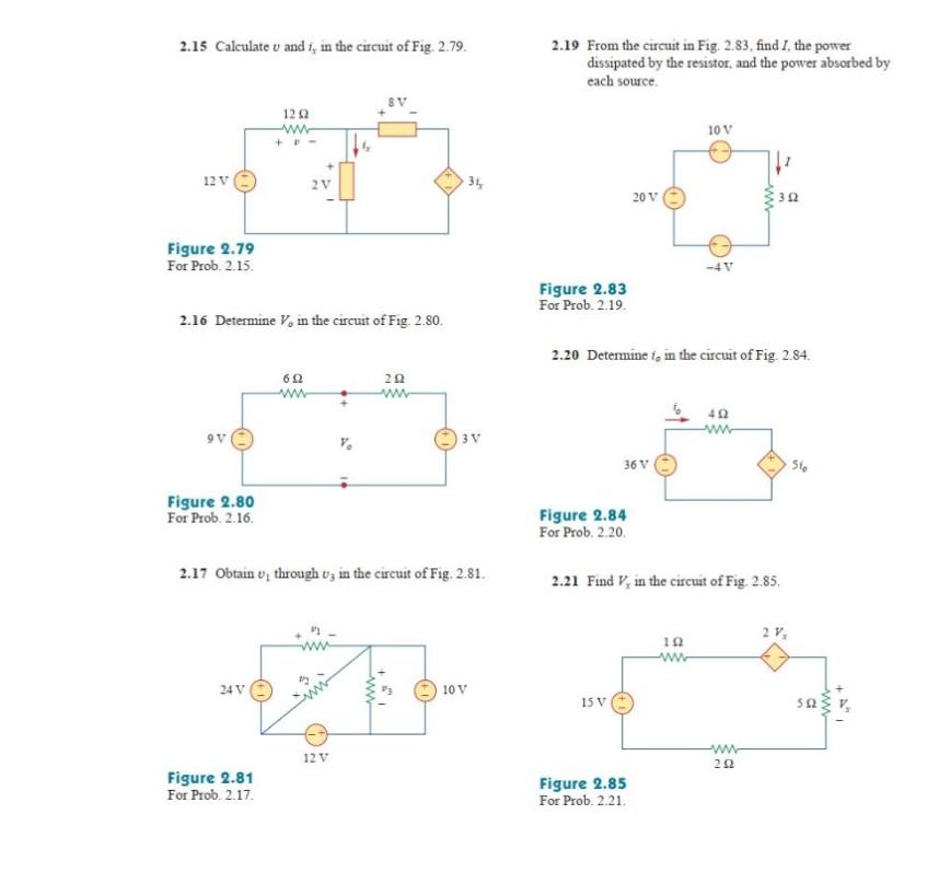 Solved 2.15 Calculate v and ix in the circuit of Fig. 2.79. | Chegg.com