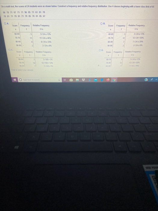 Solved On a math Vest, the scores of 24 students were as | Chegg.com