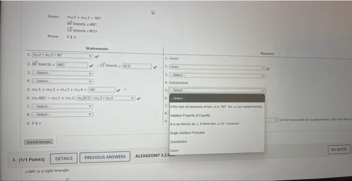 Solved Given: m∠2+m∠3=90∘ BE bisects ∠ABC. CE bisects ∠BCD. | Chegg.com