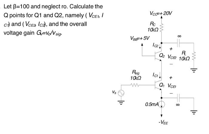 Solved Let β=100 and neglect ro. Calculate the Q points for | Chegg.com