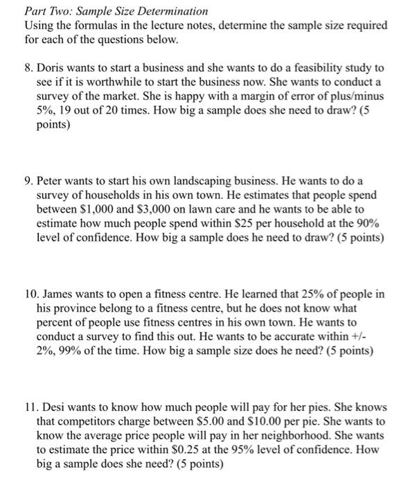 Solved Part Two: Sample Size Determination Using the | Chegg.com