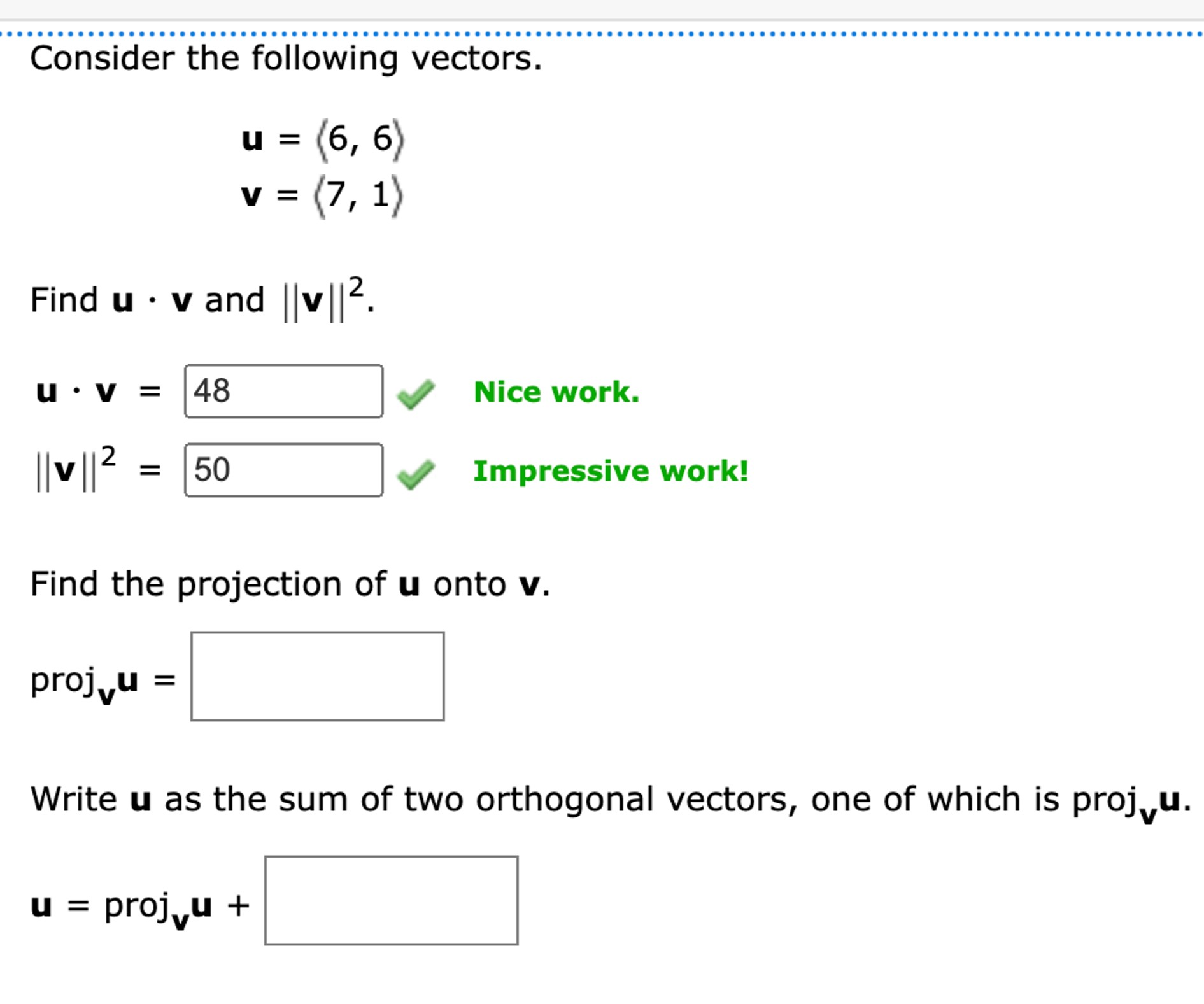 Solved Consider the following vectors.u=(:6,6:)v=(:7,1:)Find | Chegg.com