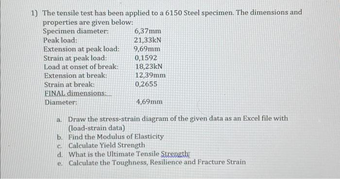 Solved The tensile test has been applied to a 6150 Steel | Chegg.com