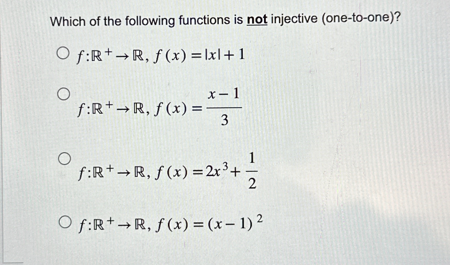 Solved Which of the following functions is not injective | Chegg.com