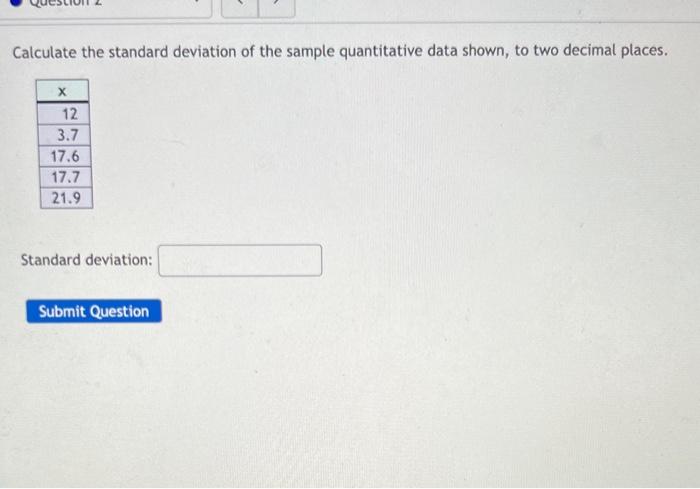 Solved Calculate the standard deviation of the sample | Chegg.com