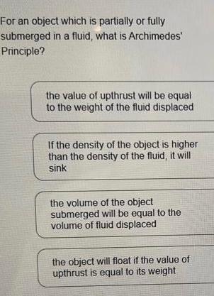 Solved For an object which is partially or fully submerged | Chegg.com