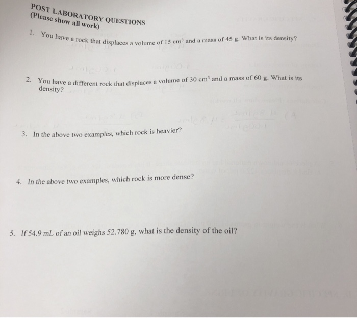 Solved POST LABORATORY QUESTIONS (Please show all work) 1. | Chegg.com