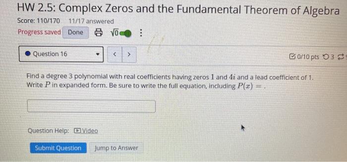 Solved HW 2.5: Complex Zeros and the Fundamental Theorem of | Chegg.com
