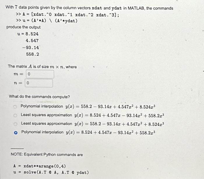 Solved With 7 data points given by the column vectors x dat | Chegg.com