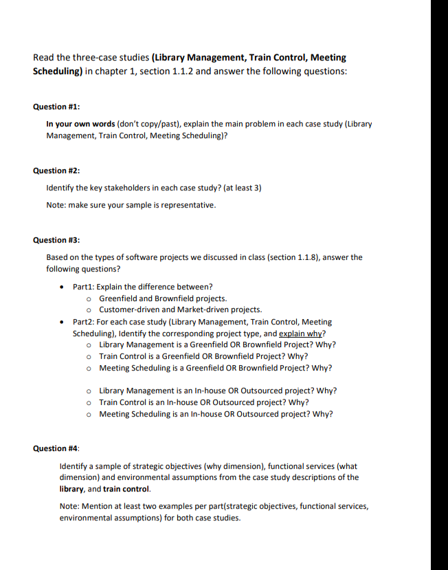 Solved Read the three-case studies (Library Management, | Chegg.com