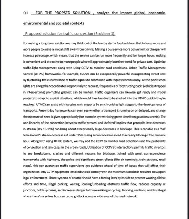 Solved Q1 - FOR THE PROPSED SOLUTION , analyze the impact | Chegg.com