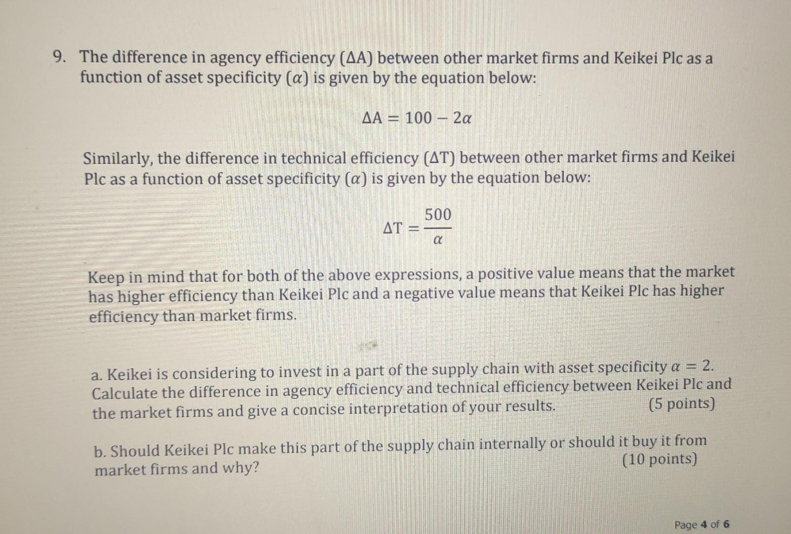 Solved The difference in agency efficiency (ΔA) between | Chegg.com