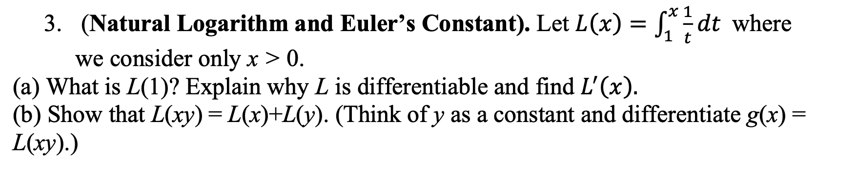 Solved (Natural Logarithm and Euler's Constant). ﻿Let | Chegg.com