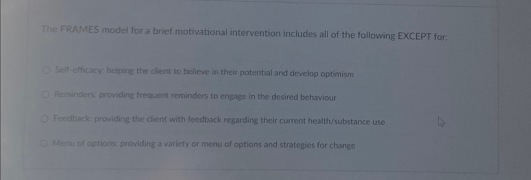 Solved The FRAMES model for a brief motivational | Chegg.com
