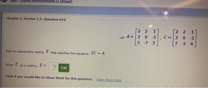Solved SVE Ements Unread) Chapter 1, Section 1.5, Question | Chegg.com Solved SVE Ements Unread) Chapter 1, Section 1.5, Question | Chegg.com