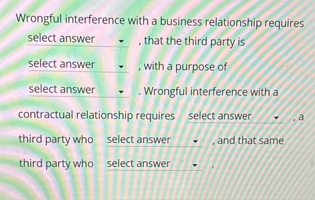 Solved Wrongful interference with a business relationship | Chegg.com