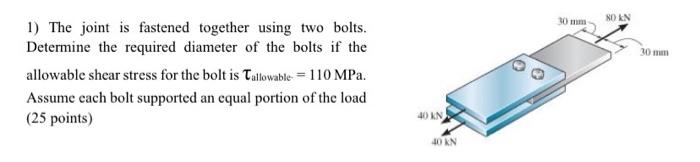 Solved 1) The joint is fastened together using two bolts. | Chegg.com