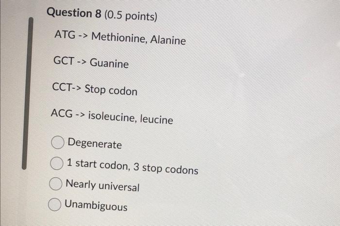 Solved Degenerate 1 start codon, 3 stop codons Nearly | Chegg.com