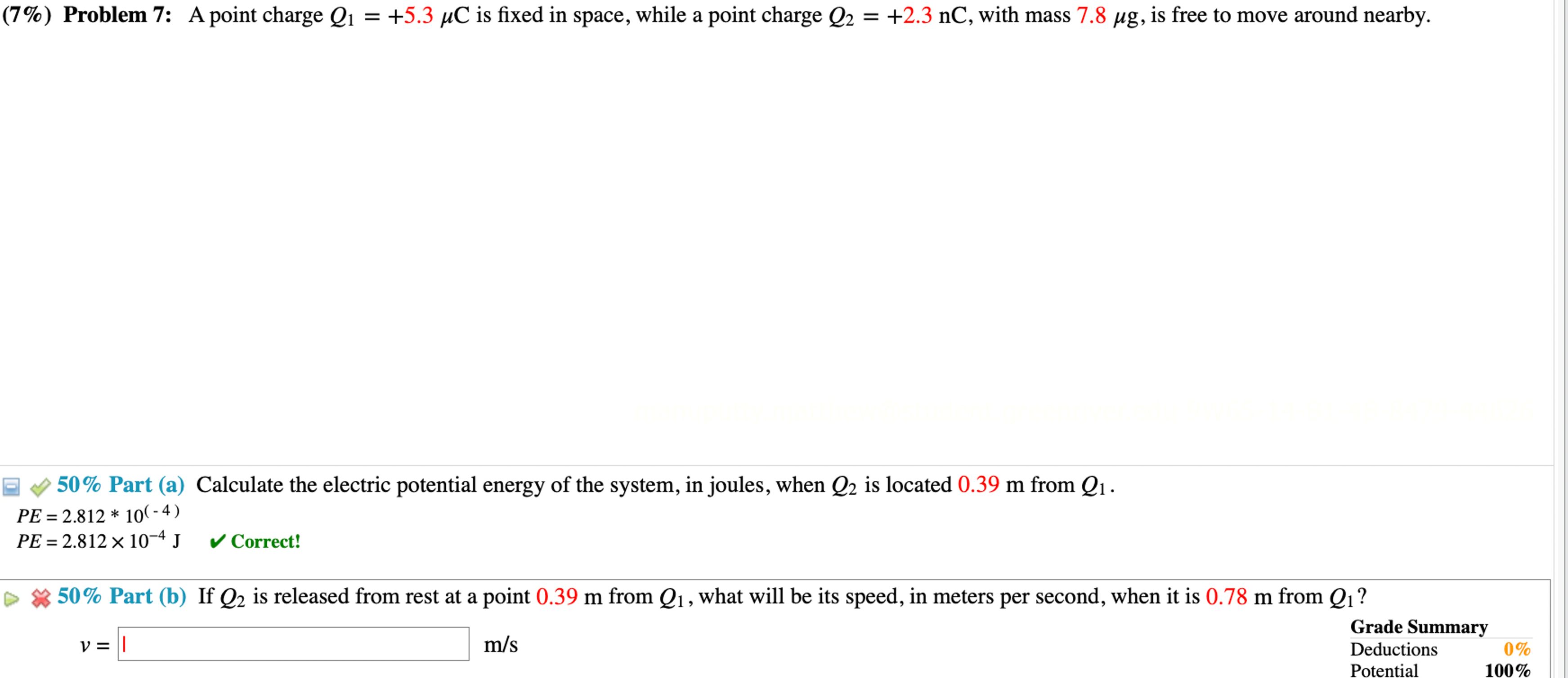 Solved (7%) ﻿Problem 7: A point charge Q1=+5.3μC ﻿is fixed | Chegg.com