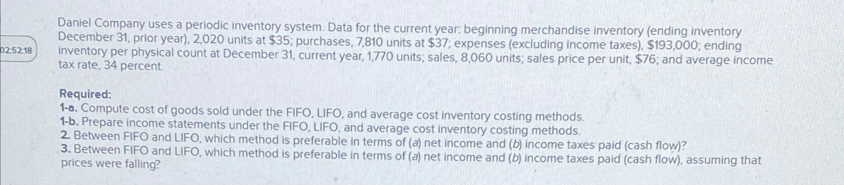 Solved Daniel Company uses a periodic inventory system. Data | Chegg.com