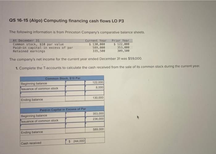 Solved QS 16-15 (Algo) Computing financing cash flows LO P3 | Chegg.com