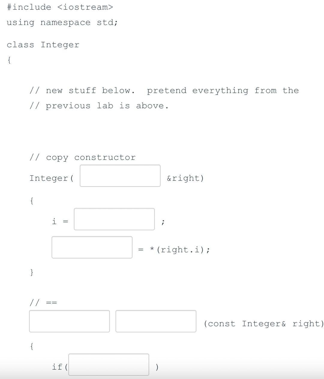 Solved nclude ing namespace std; ass Integer // new stuff | Chegg.com