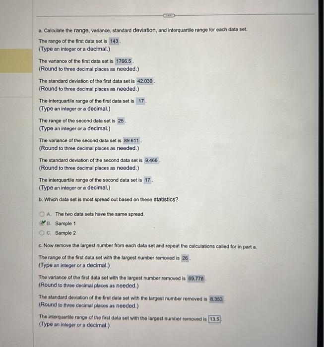 Solved a. Calculate the range, variance, standard deviation, | Chegg.com