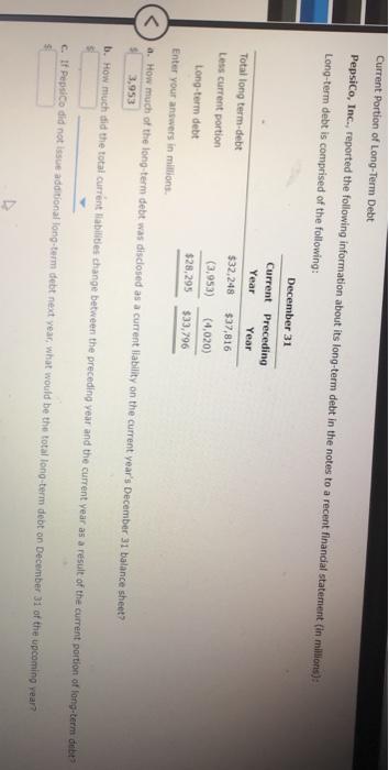 Solved Current Portion of Long-Term Debt Pepsico, Inc., | Chegg.com