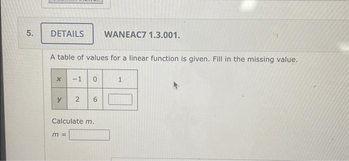 Solved A table of values for a linear function is given. | Chegg.com