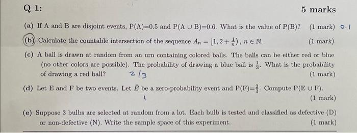 Solved (a) If A and B are disjoint events, P(A)=0.5 and | Chegg.com