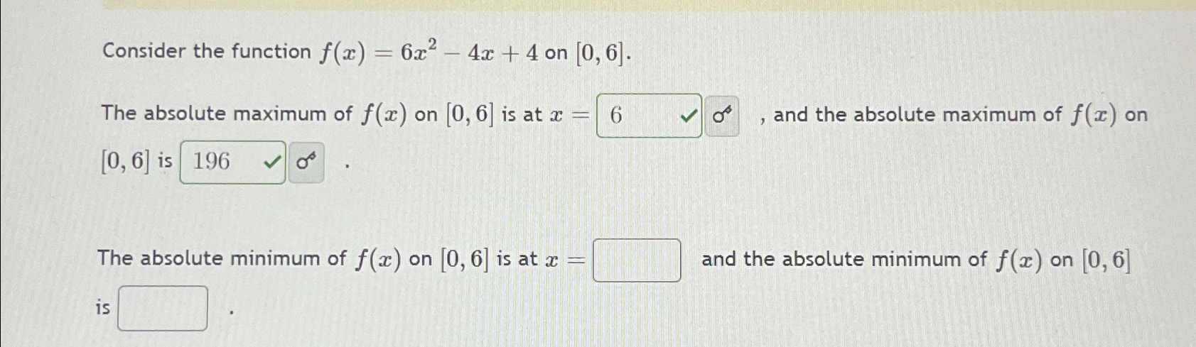 Solved Consider the function f(x)=6x2-4x+4 ﻿on 0,6.The | Chegg.com