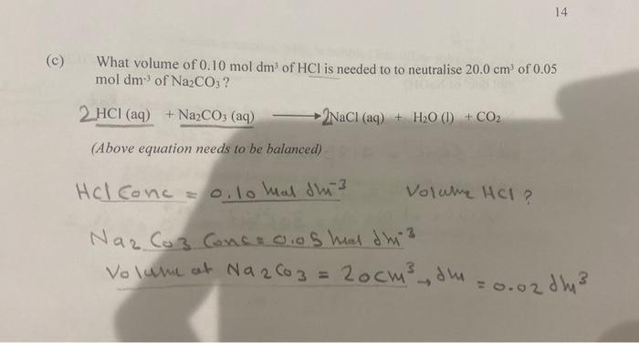 Solved moldm−3 of Na2CO3 ? 2HCl (aq) +Na2CO3 (aq) 2NaCl | Chegg.com