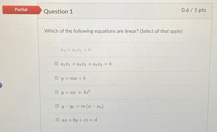 Solved Which of the following equations are linear? (Select | Chegg.com