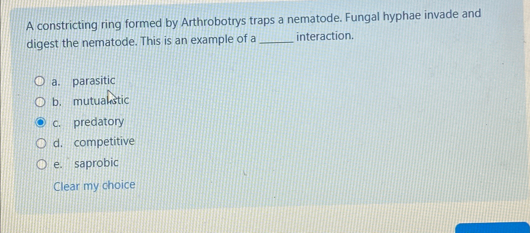 Solved A constricting ring formed by Arthrobotrys traps a | Chegg.com